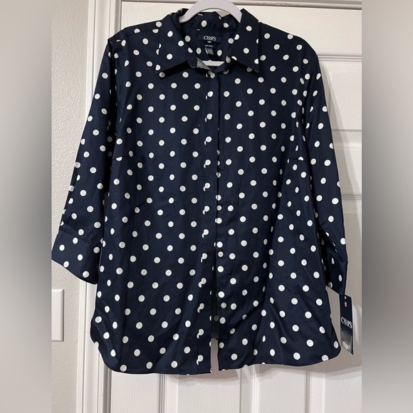 Chaps | Tops | New W Tags Navy W White Polka Dots Button Down Shirt ...